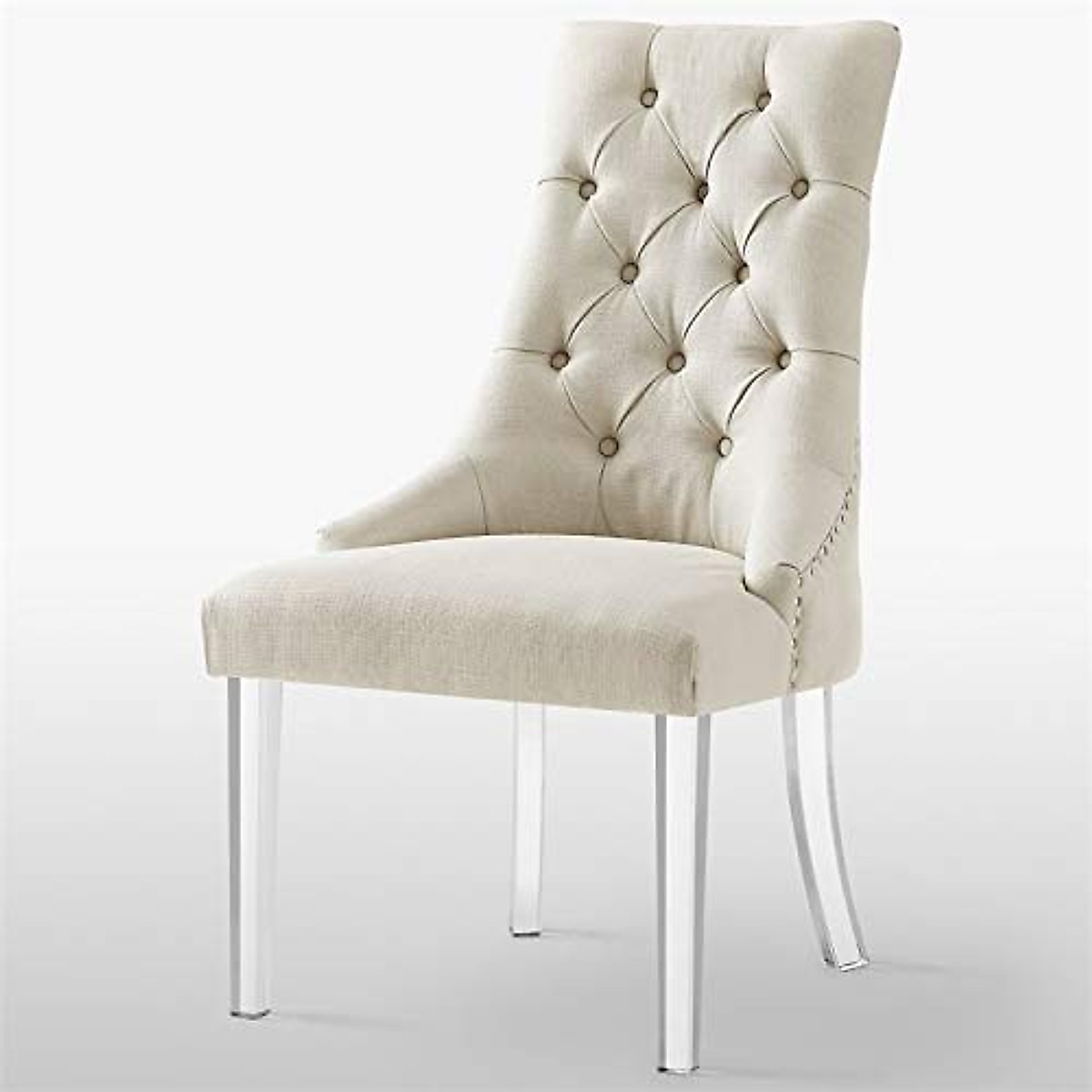 Posh Living Colton Linen Fabric Dining Side Chair with Acrylic Legs - Cream/White (Set of 2)