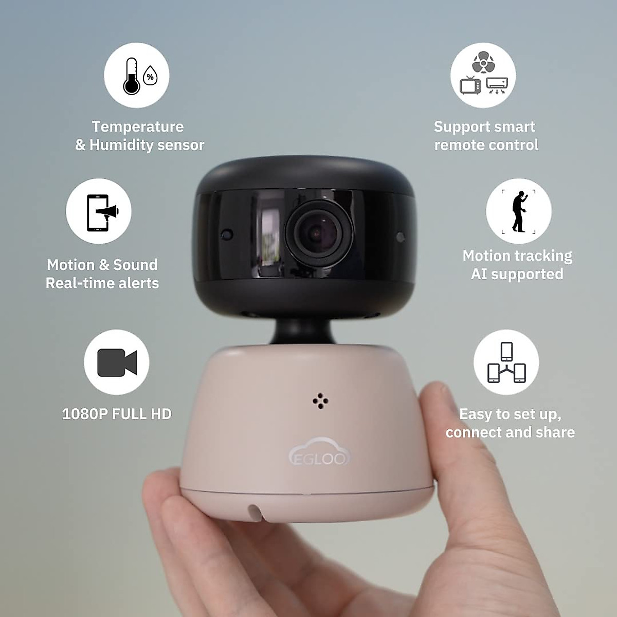 EGLOO S4 Home Security Camera with Temperature Humidity Monitor and Remote Control for Appliance – 1080P Wi-Fi Smart Baby Monitor, Pet Camera, Motion/Sound Detection, Clear IR Night Vision