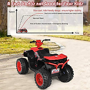 Costzon Kids ATV, 12V Battery Powered Electric Vehicle w/LED Lights, High & Low Speed, Horn, Music, USB, Treaded Tires, Ride on Car 4 Wheeler Quad for Boys & Girls Gift, Ride on ATV (Red)