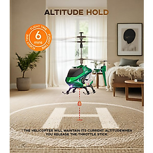 SYMA Remote Control Helicopter, S107H-E Aircraft with Altitude Hold, One Key take Off/Landing, 3.5 Channel, Gyro Stabilizer, High &Low Speed, LED Light Indoor to Fly for Kid Beginner(Green)