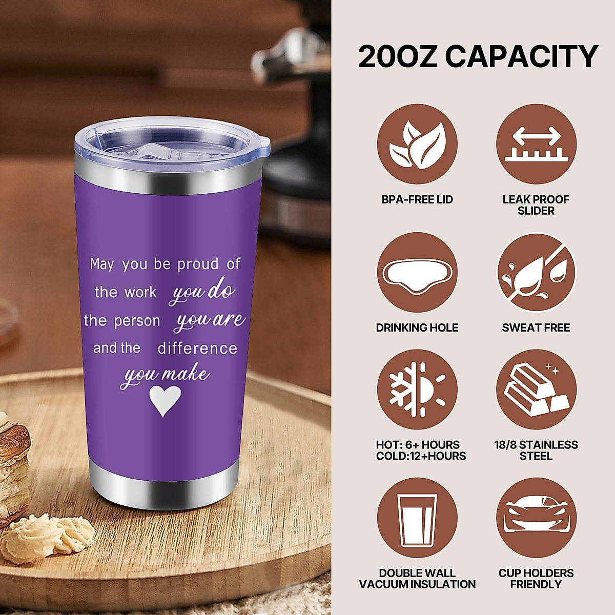 WFSJRED May You Be Proud Of The Work You Do 20 oz Insulated Tumblers with Lid & Straw | Employee Appreciation Gifts Stainless Steel Travel Coffee Wine Tumbler Mug (MAY Tumblers)