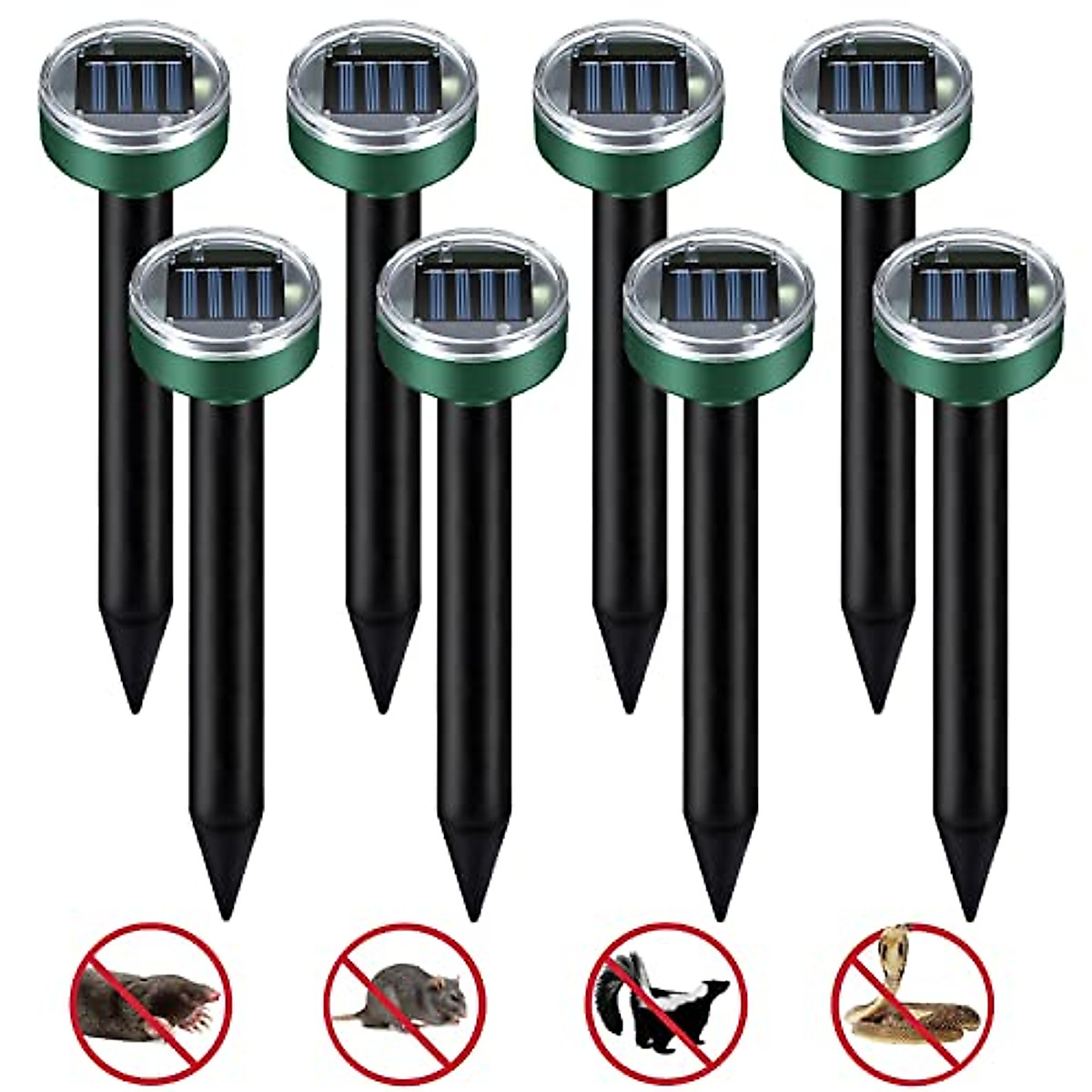 TIMIROYA Mole Repellent Solar Powered 8 Pack Gopher Repellent for Garden Lawn Yard Waterproof Get Rid of Moles Voles Gophers Snake Rats Rodents, Green
