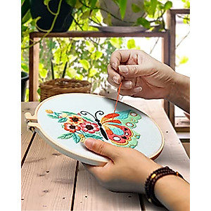 Butterfly Flower Embroidery Stitch Practice kit, 3 Sets Beginners Embroidery Kit for Beginners Include Embroidery Cloth Hoops Threads for Craft Lover Hand Stitch with Embroidery Skill Techniques