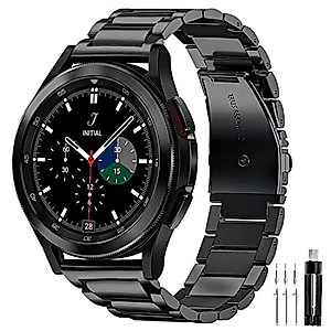 Samsung Galaxy Watch 6 Band Classic 43mm 47mm 40mm 44mm, Samsung Galaxy Watch 5 Band Pro 45mm 40mm 44mm, Samsung Galaxy Watch 4 Band Classic 40mm 44mm 42mm 46mm Men 20mm Metal Business Band Solid Stainless Steel (Black)