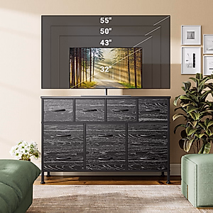Lulive Dresser for Bedroom 10 Drawer Dresser TV Stand with Power Outlet, Entertainment Center Chest of Drawers for 55 Inch TV, Black Fabric Dresser for Bedroom Living Room Hallway Closets