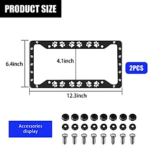 gunhunt 2 PCS Paw Print License Plate Cover, Aluminum Alloy License Plate Holder, with 4 PCS Paw Valve Stem Caps and 2 PCS Car Water Coaster, Universal for Most Car SKU Trucks Accessories Set