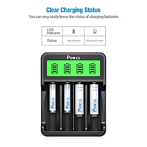 POWXS Universal Lithium 18650 Battery Charger for 3.7V Li-ion 18650 26650 18490 17670 17500 22650 21700 20700 18350 16340 RCR123A 14500, AA AAA & C Ni-MH Ni-CD Rechargeable Batteries