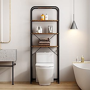sogesfurniture Over The Toilet Storage, 4 Tier Freestanding Bathroom Organizer, 68’’ Tall Multifunctional Toilet Rack, Compact Bathroom Shelf, Washroom Storage Rack, Rustic Brown