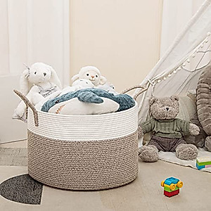 INDRESSME Cotton Rope Basket Extra Large Woven Basket for Blankets Toy Basket Baby Laundry Basket with Big Handles Rope Hamper Storage Bin for Organizer Toy Pillow Living Room, 21 D x 14 H Inches