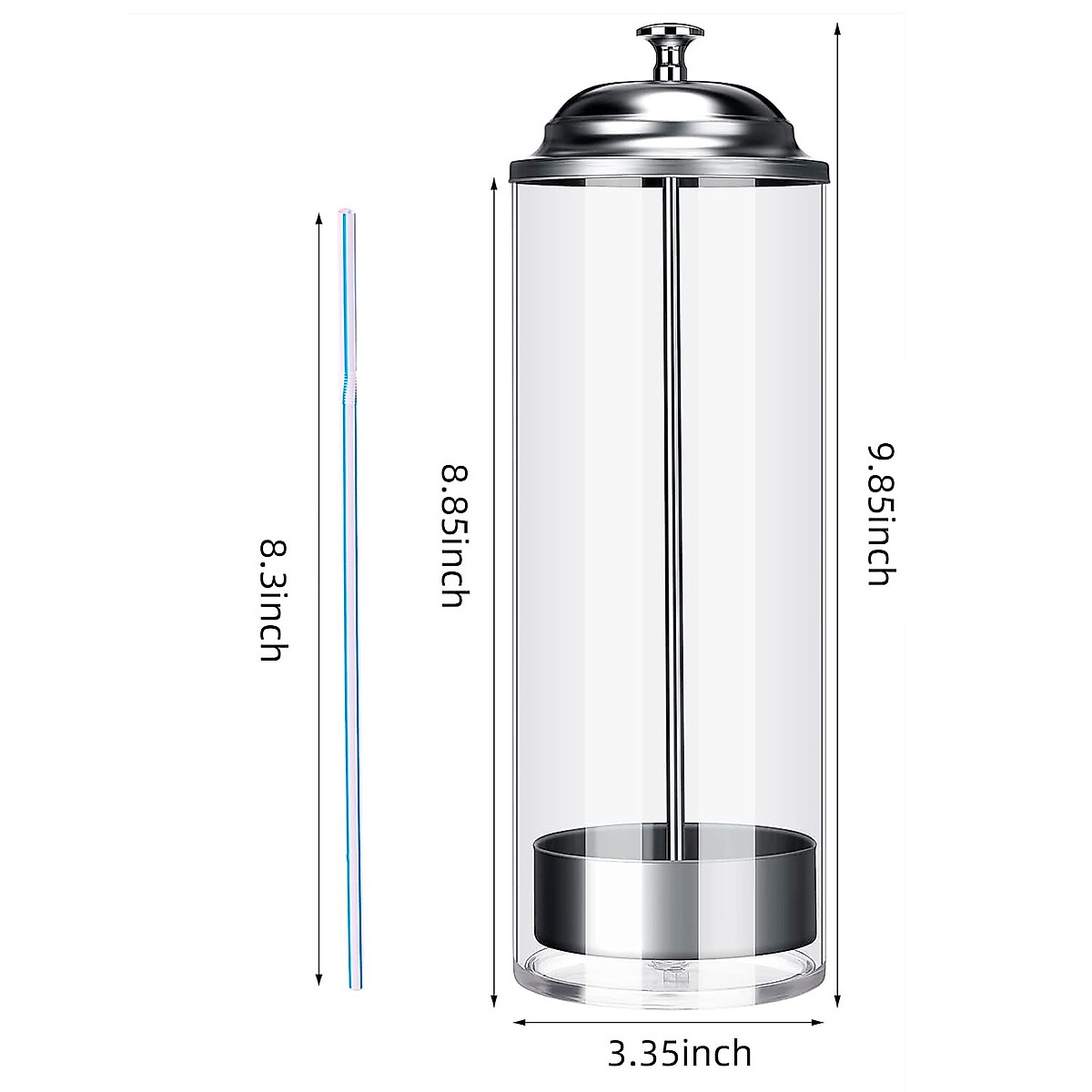 BIGINIWA Straw Holder Dispenser 100 PCS Straws includ - Clear Glass Drinking Straw Container with Lid for Counter