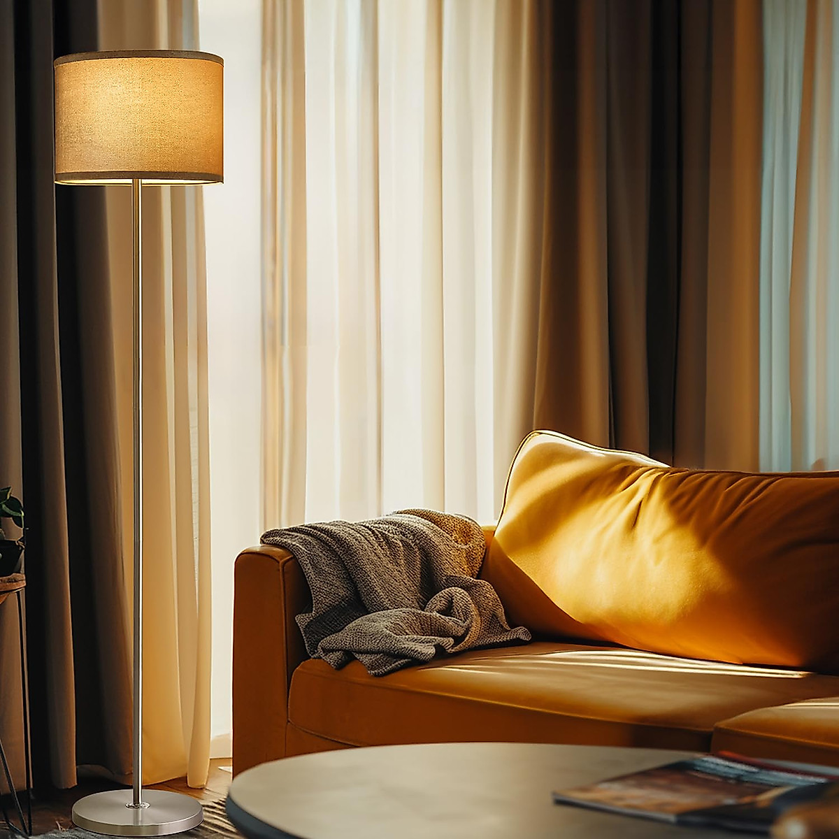 Oneach 61" Farmhouse Industrial Floor Lamp for Living Room Standing Floor Lamp Rustic Floor Lamps for Living Room Bedroom Tall Lamps with Foot Switch for Bedroom with Grey Linen Lamp Shade