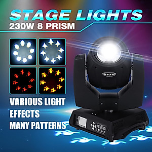 Samger 2 Pack 230W 7R Moving Head Light 8 Prism Full Motion Stage Light 14 Colors 17 GOBO Patterns Two-Way Rotation Supporting DMX512 Moving Head Spotlight DJ Light for Wedding Disco Club Music Party