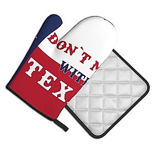Don't Mess with Texas Flag Oven Mitts and Pot Holders Sets,Heat Resistant Non Slip Kitchen Gloves Hot Pads for Cooking BBQ Baking Grilling