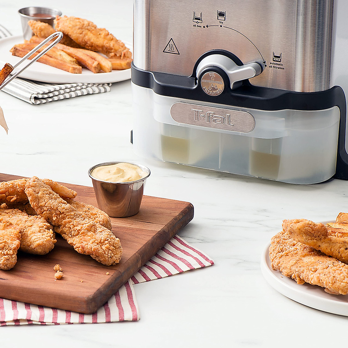 T-fal Deep Fryer with Basket, Stainless Steel, Easy to Clean Deep Fryer, Oil Filtration, 2.6-Pound, Silver, Model FR8000