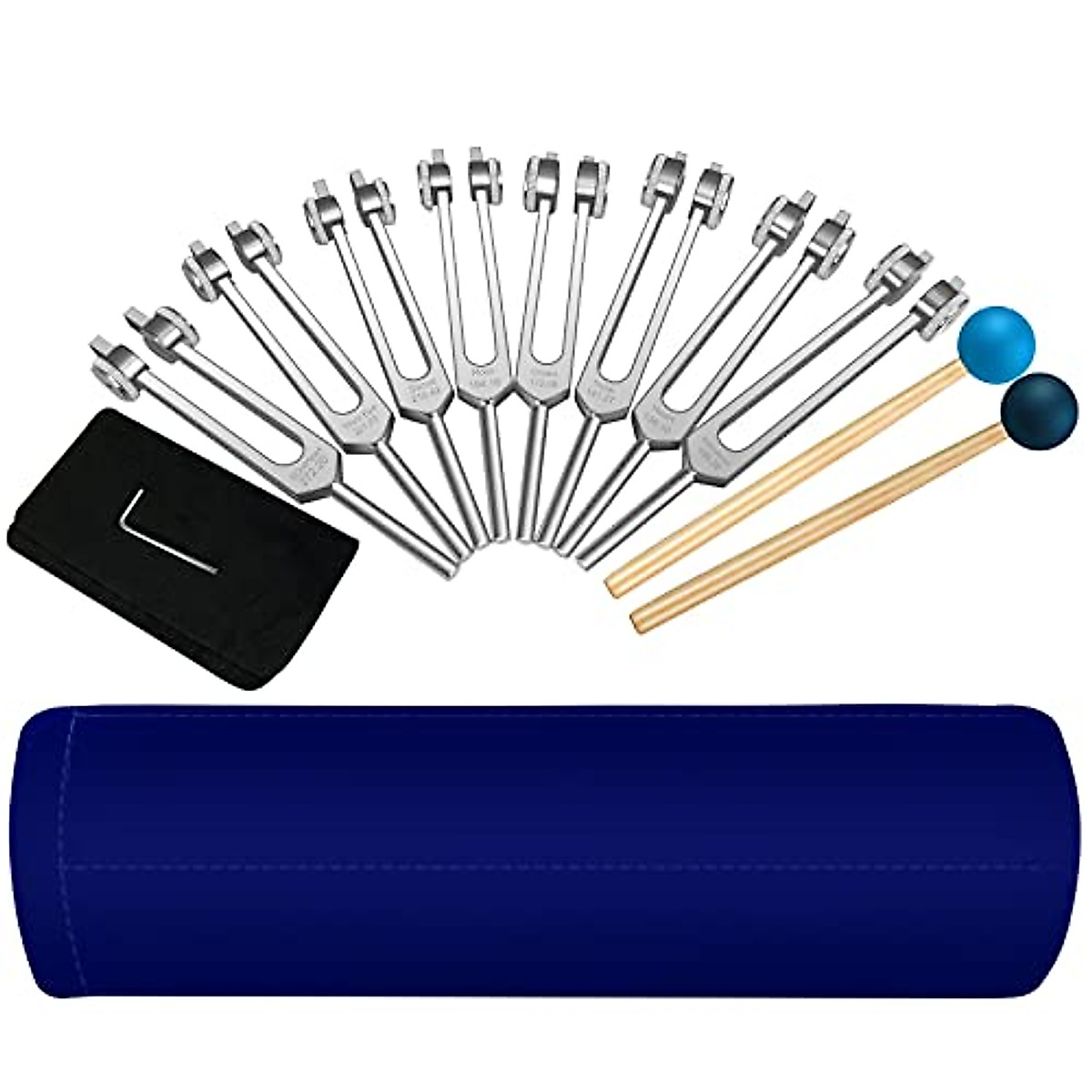 Lrowvenu Chakra Tuning Forks Set, 7 Chakra and 1 Soul Purpose Weighted Tuning Forks for Cosmic Octave, Aluminum Alloy, Sound Healing Instruments, Silver by Lrowvenu