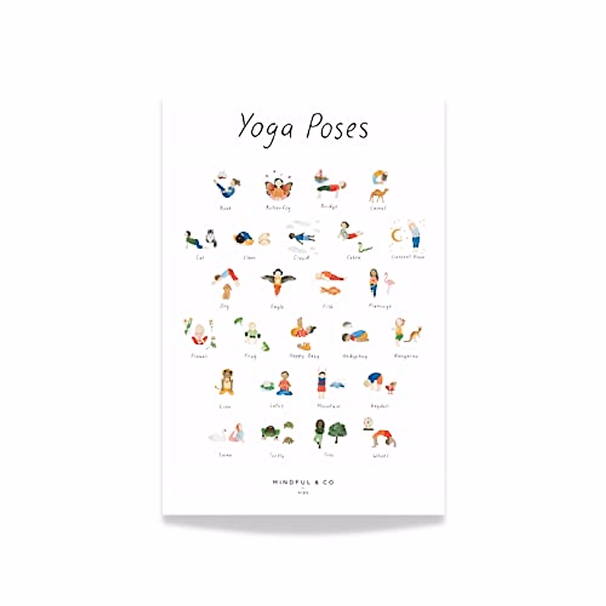 Mindful and Co Kids Yoga Poses Illustrated Wall Print Poster, 90x60cm, 35.4x23.6in, Mindfulness and Movement, for Children 18 Months and Up, for School or Home