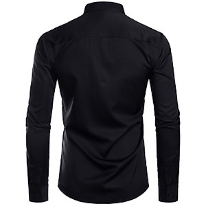 ZEROYAA Mens Hipster Solid Slim Fit Long Sleeve Mandarin Collar Dress Shirts ZLCL08 Solid Black XX-Large