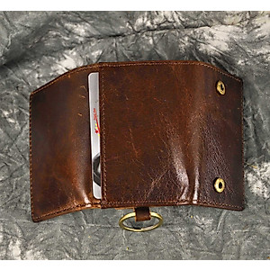 Le'aokuu Mens Genuine Leather Car Key Case Loop Hook Coin Case Cover Wallet Snap (Coffee 2)