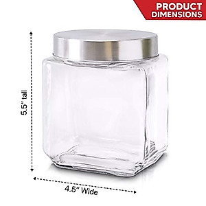 Food Storage Containers – Set of 3 Glass Jars with Stainless Steel Lids – Square Glass Containers for Coffee, Spices, Beans and Food – Reinforced Lid for Secure Closure – 40oz