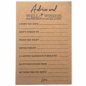 RXBC2011 Kraft Rustic Wedding advice and well wishes cards for the soon to be Mr and Mrs Bride and Groom Newlyweds Bridal Shower Games Note Marriage Advice Pack of 50