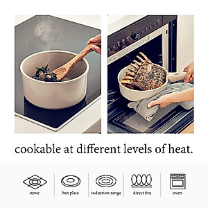 dogado Organic Cookware Set, Nonstick Ceramic 6 Piece, Stackable Pots and Pan, Detachable Removable Handle (Sand Beige)