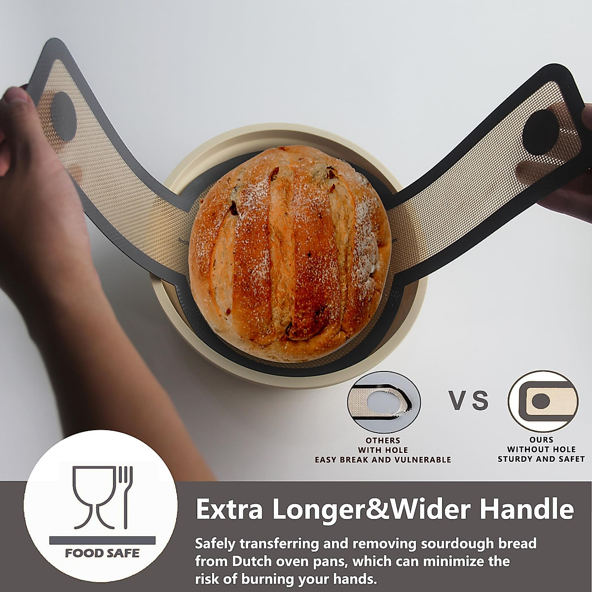 2Pcs Silicone Bread Sling Oval And Round For Dutch Oven, Non-Stick Easy-Clean Reusable Silicone Baking Mat With Long Handles Sourdough Bread Baking Mat Tools Supplier Liner, Gray