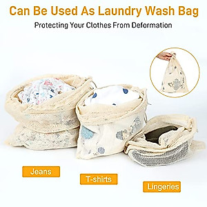 Lumos Living Reusable Mesh Produce Bag, 100% Cotton, Laundry Mesh Bag, Lingerie Wash Bag, 6 Bags in 3 Sizes. (1L,3M,2S))