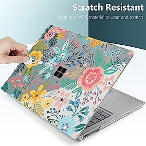TWOLSKOO Case for 13.5" Microsoft Surface Laptop 5/4/3 with Metal Palm Rest Model 1951/1868, Plastic Hard Shell Case with Screen Protector + Keyboard Cover + Dust Plug, Abstract Flower