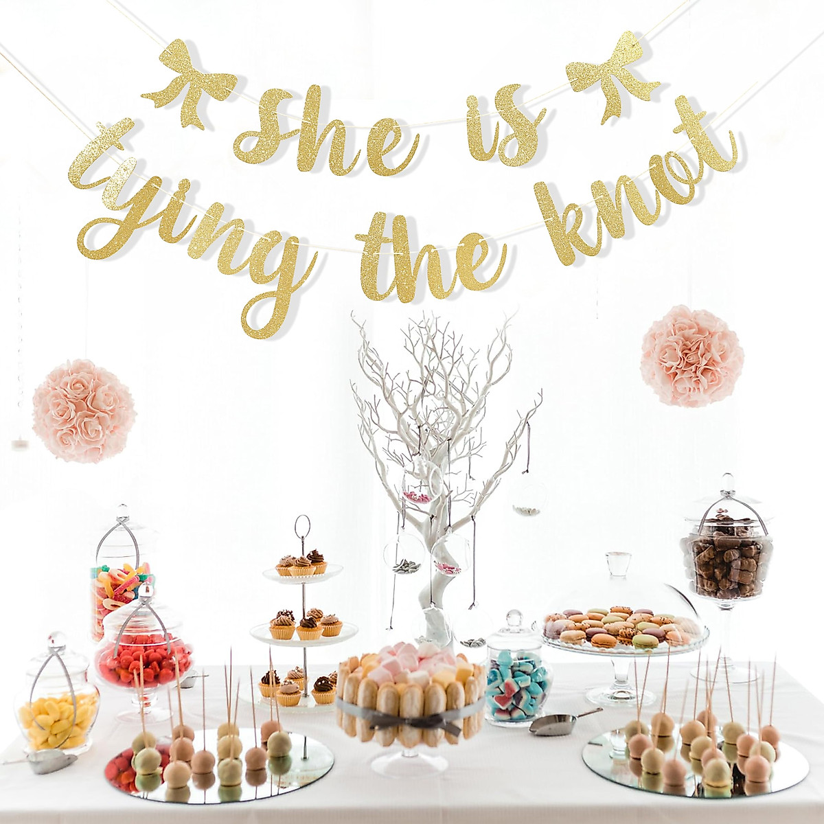 She is Tying The Knot Banner - Bridal Shower Banner Wedding Banner, Engagement Wedding Decorations, Wedding Theme Party Decoration Gold Glitter, Bridal Shower Photo Props