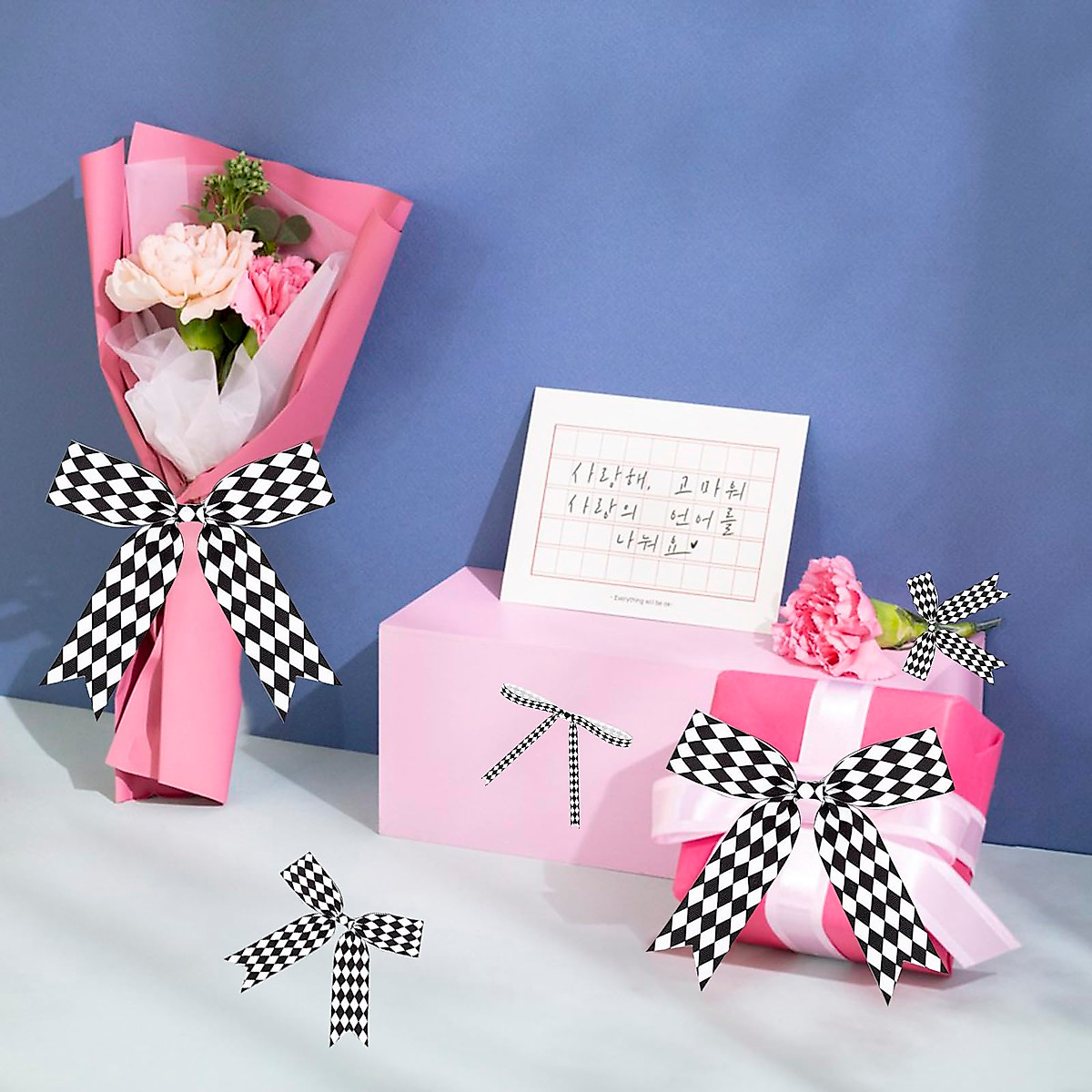 3 Rolls Black White Checkered Grosgrain Ribbon,Plaid Buffalo Ribbon Gift Packaging Ribbon,Crafts Racing Car Theme Printed Checkered Ribbon, for Bow,Xmas Fall Tree Wrapping,DIY Wreath Decorations