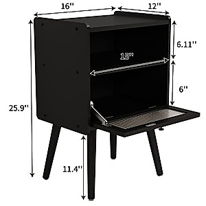SOOWERY Mid Century Modern Nightstand, Side Table with Storage, Bedside Tables with Glass Door, End Table with Solid Wood Legs for Bedroom, Living Room and Small Spaces, Black