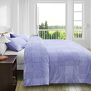 BedsPick Velvet Duvet Cover Set California King 3 Pieces, Navy Blue Soft Reversible Comforter Cover Sets, Plaid Striped Duvet Cover, 1 Duvet Cover 104x98 inches and 2 Pillow Sham