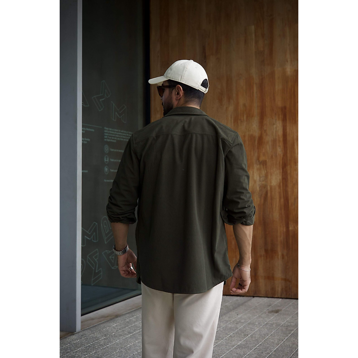 COOFANDY Men's Corduroy Shirt Jacket Slim Fit Button up Work Shirt with Two Flap Pockets Army Green