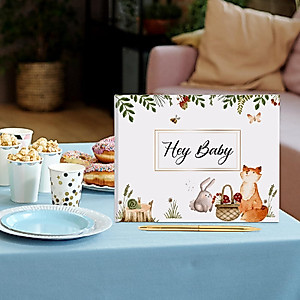Baby Shower Guest Book for Boy or Girl, Hardcover Woodland Baby Shower Sign in Guest Book with Gold Pen, Gender Neutral Baby Shower Memory Book for New Parents and Expecting Mothers(7" x 9")