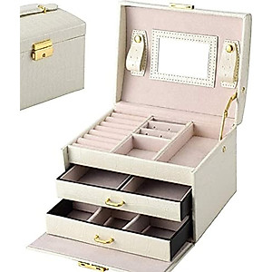 ZZYINH AN207 Jewelry Organizer Large Jewelry Box High Capacity Jewelry Casket Makeup Organizer Leather Beauty Travel Box Small Jewelry (Color : Beige)