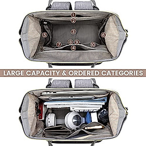 LOVEVOOK Laptop Backpack for Women, 15.6 Inch Work Business Backpacks Purse with USB Port, Large Capacity Educators Nurse Bag Backbag, Waterproof Casual Daypack for Travel,White-Grey-Black