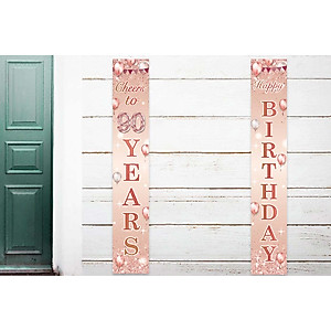Happy Birthday Rose Gold Banner Cheers to 90 Years Backdrop Balloon Confetti Theme Decor Decorations for Front Door Porch Women 90th Birthday Party Pink Birthday Party Supplies Bday Favors Glitter