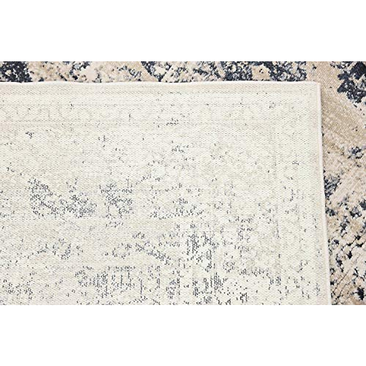 Unique Loom Chateau Collection High-Low Pile, Vintage, Traditional, Distressed, Medallion Area Rug (4' 0 x 6' 0 Rectangular, Beige/Navy Blue)