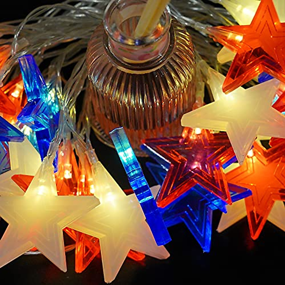 Dazzle Bright Independence Day String Star Lights, 9.5 Feet The Fourth of July 18 LED American Stars Battery Powered Red White Blue Memorial Day Patriotic Decoration for Indoor and Outdoor (1)