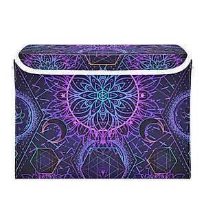 ALAZA Storage Bins Organizer Box Baskets Lidded Clothes for Shelves Closet Sacred Geometry Collapsible Stackable Storage Cubes Handles