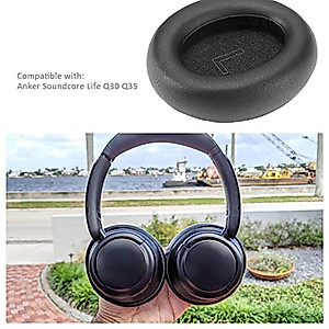 1 Pair Earphones Pads Replacement Compatible with Anker Soundcore Life Q30 Q35 Protein Leather Foam Ear Cushion Soft Earphones Cover Pads Black