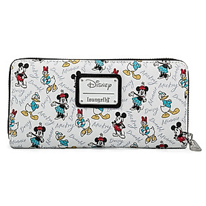 Loungefly Disney Wallet Mickey Minnie Mouse Daisy Donald Duck Zip Clutch White Saffiano Faux Leather