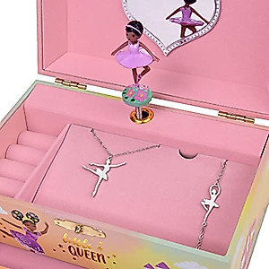 Jewelkeeper Ballerina Music Box & Little Girls Jewelry Set - 3 Ballerina gifts for Girls - Little Queen Design