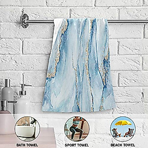 Qilmy White Blue Marble Hand Towel Set of 2, Super Soft Absorbent Fade Resistant Polyester Cotton Bath Towels Fingertip Towels for Bathroom Hotel Spa Gym and Beach 28.3x14.4 Inches
