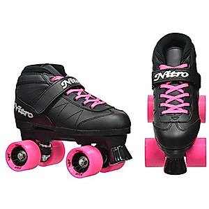 Epic Skates Super Nitro Indoor/Outdoor Quad Speed Roller Skates, Black/Pink, Adult 7