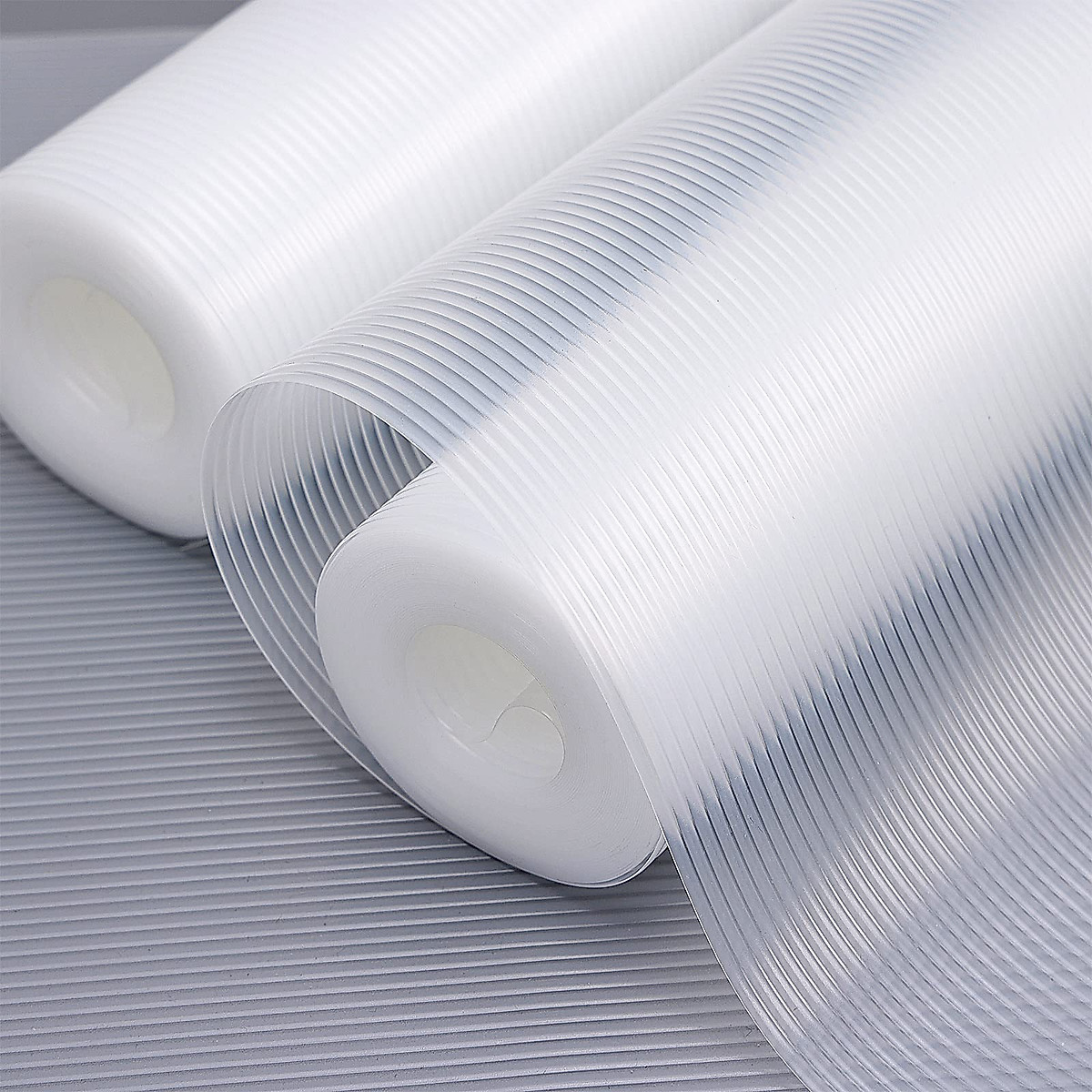 BAKHUK Shelf Liner for Kitchen Cabinets, 2 Rolls of 12 Inches x 25 FT, Non Adhesive Cabinet Liner, Double Sided Non-Slip Drawer Liner, Clear Ribbed Washable Refrigerator Mats for Pantry Cabinet