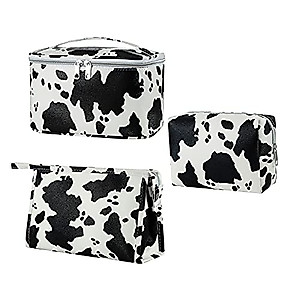 HooOriana Makeup Bag Set Cosmetic Bag 3 Pieces Small Makeup Bags for Women with Cow Animal Milk Mini Cute style Travel Pouch Bags