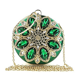 ZLXDP Green Clutch Bag Women Round Clutch Purse Evening Bag Crystal Wedding Purse and Handbag Exquisite Chain Shoulder Bag