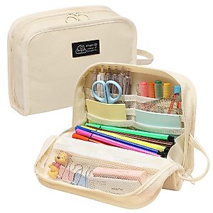 Toplive High Capacity Pencil Case, Large Pencil Pouch Minimalism Pen Bag, College School Office Stationery Asthetic Supply Organizer for Adults Student Teens, White