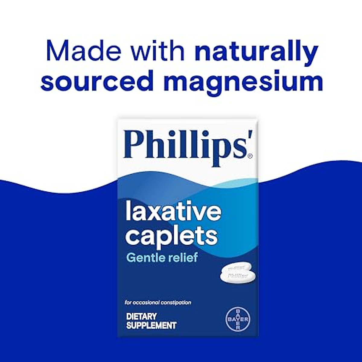 Phillips' Laxative Caplets, With Naturally Sourced Magnesium Supplement for Gentle Relief of Occasional Constipation, Cramp and Stimulant Free Laxatives, 100 Caplets